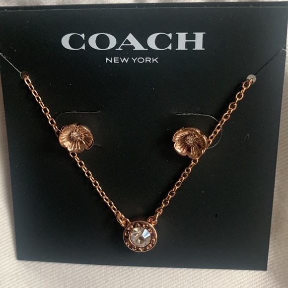 Coach | Jewelry | Coach Rose Gold Earring Floral Stud And Necklace Set ...